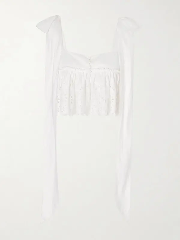Chloé Cropped Bow-detailed Broderie Anglaise Cotton Top - White