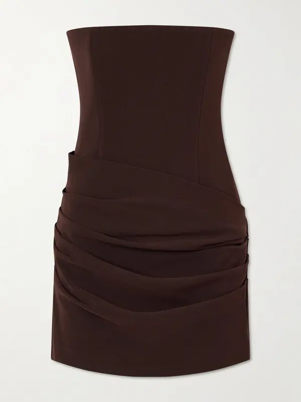 Alex Perry Strapless Draped Crepe Mini Dress - Brown