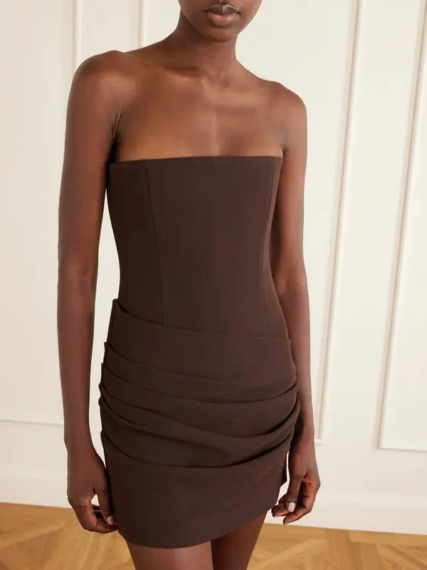 Alex Perry Strapless Draped Crepe Mini Dress - Brown