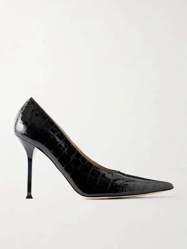 CHRISTEN Helix 95 Croc-effect Patent Leather Pumps - Black