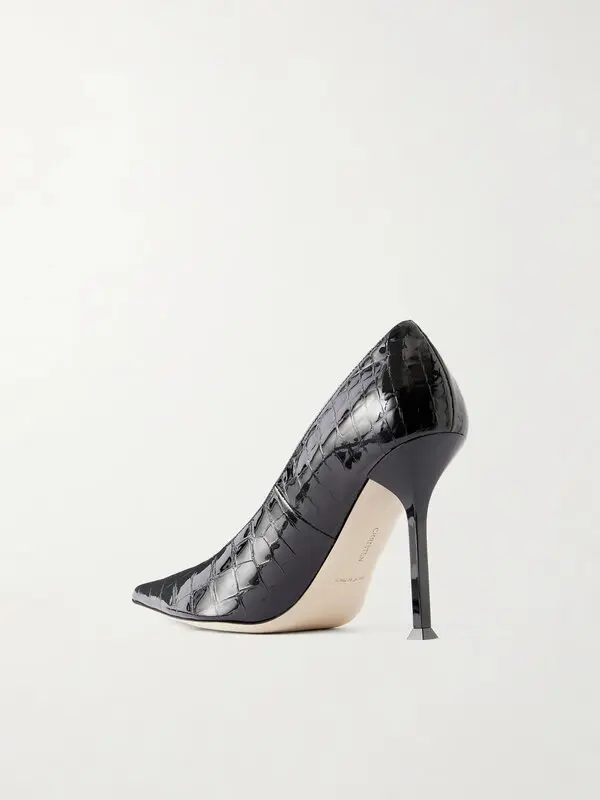CHRISTEN Helix 95 Croc-effect Patent Leather Pumps - Black