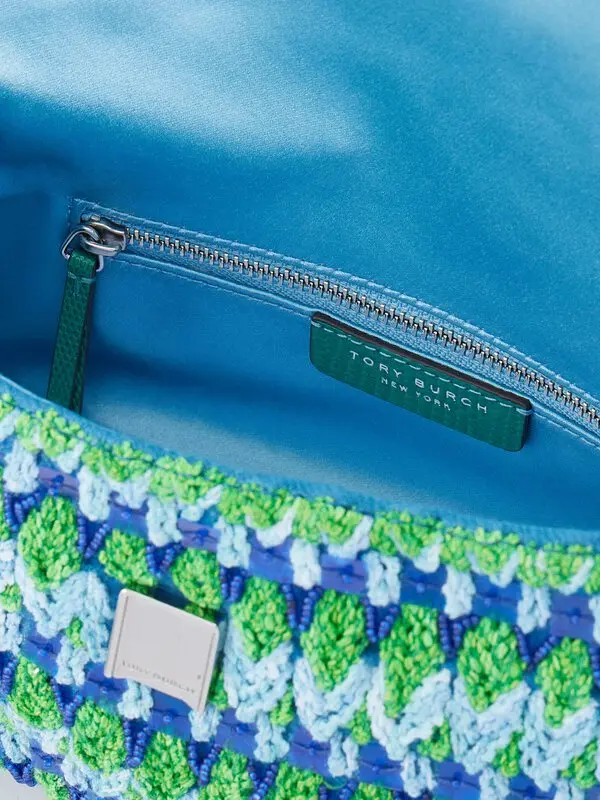 Tory Burch Charlie Embellished Crocheted Shoulder Bag