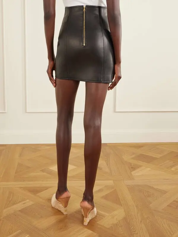 Balmain Paneled Leather Mini Skirt