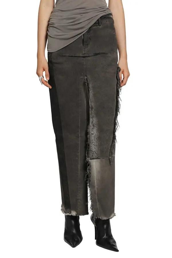 Rick Owens Dust Combo Denim Sliced Maxi Skirt - Grey
