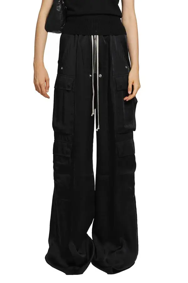 Rick Owens Tower Cargobelas In Washed Charmeuse - Black