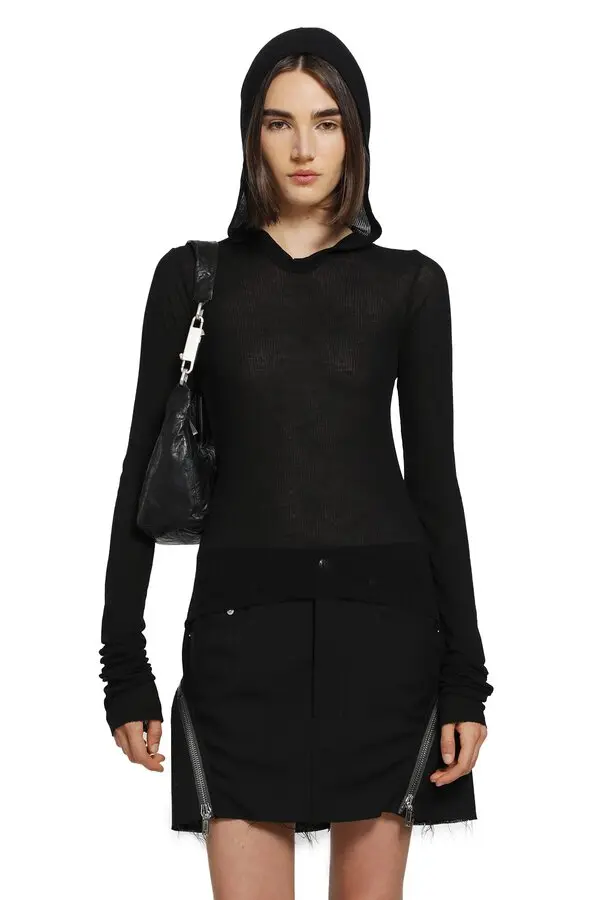 Rick Owens Cropped Hooded Rib Ls T