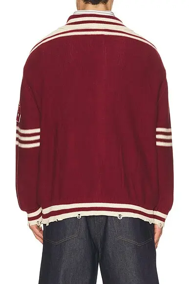 FOUND Varsity Patch Collared Cardigan - Deep Red