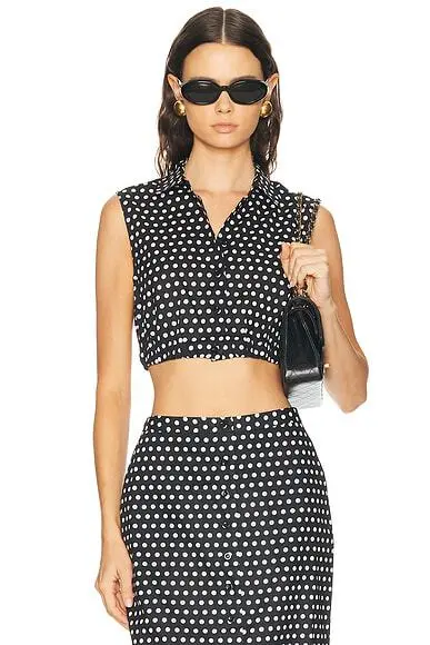 FRAME Polka Dot Sleeveless Blouse - Black Multi