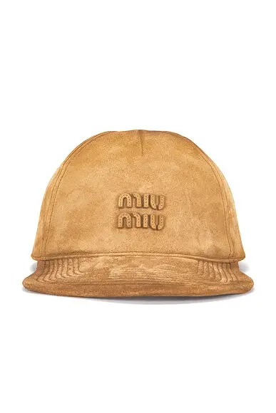 Miu Miu Lambskin Suede Baseball Cap - Miele