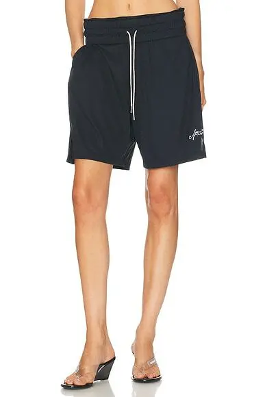AREA Sporty Basketball Short With Rhinestone Embellished Drawstring - Black