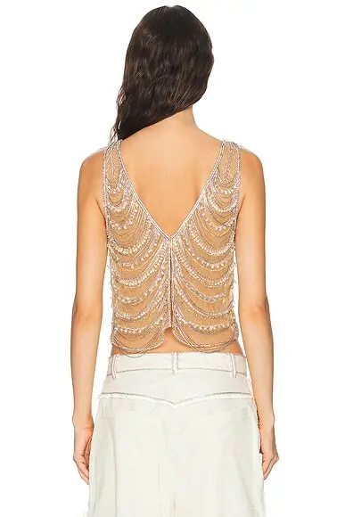 Lapointe Draped Crystal Embroidery V Neck Tank Top