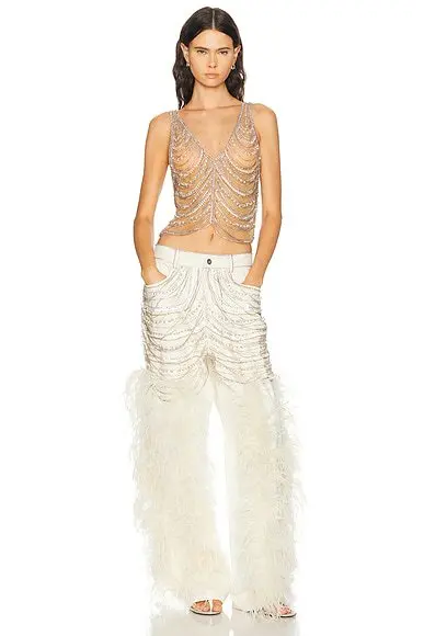 Lapointe Draped Crystal Embroidery V Neck Tank Top