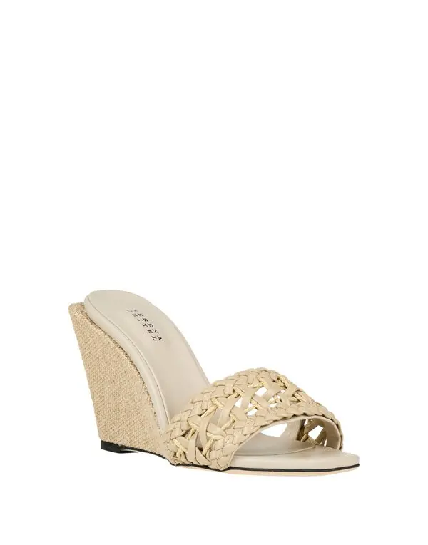 SERENA UZIYEL Leather Wedge Sandals - Beige