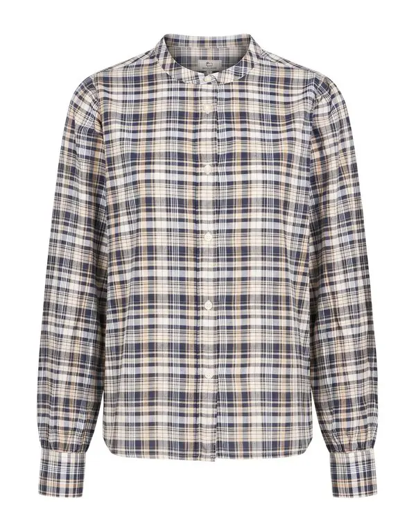 Woolrich Cotton Plaid Shirt With Mandarin Collar