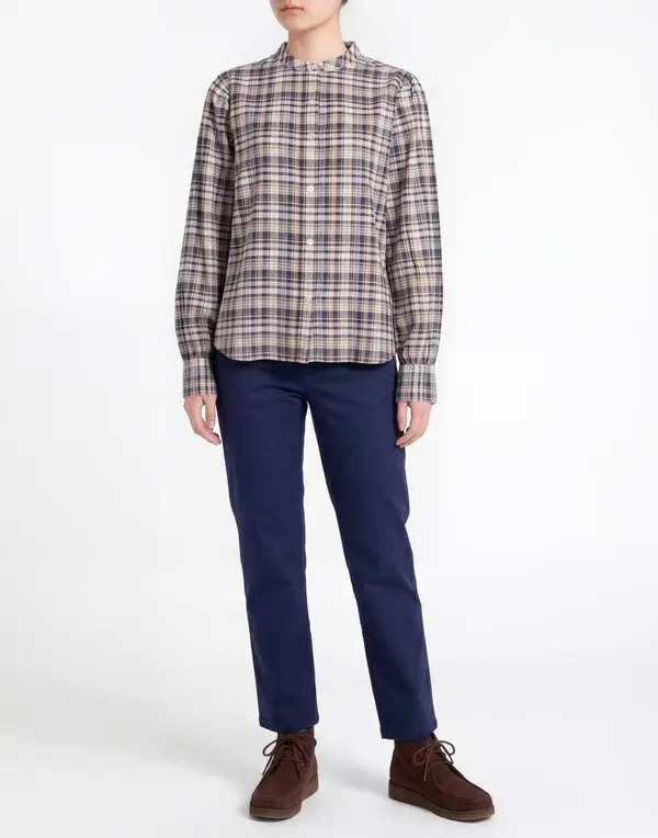 Woolrich Cotton Plaid Shirt With Mandarin Collar