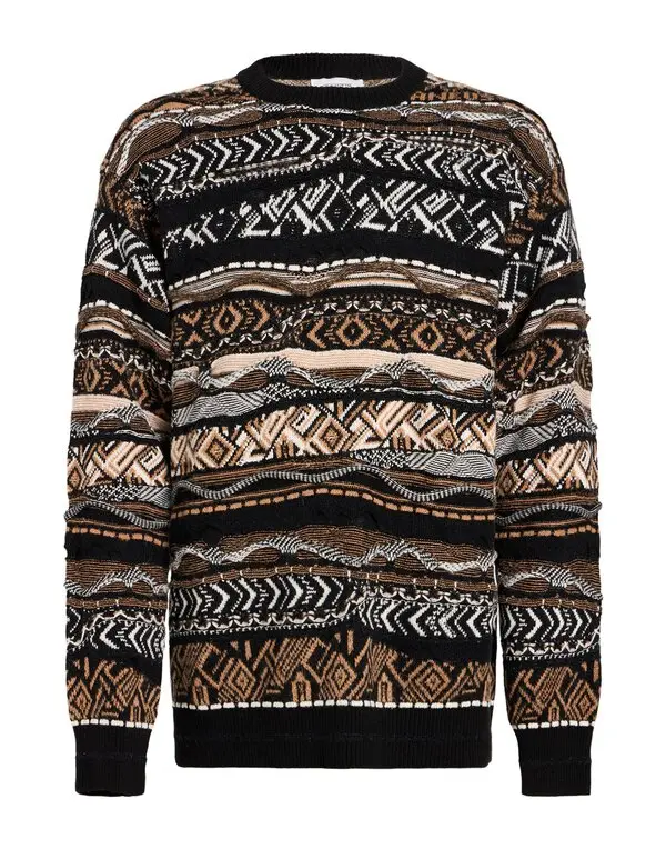 LANEUS Multicolor Patterned Knit Sweater - Black