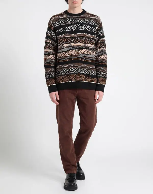 LANEUS Multicolor Patterned Knit Sweater - Black