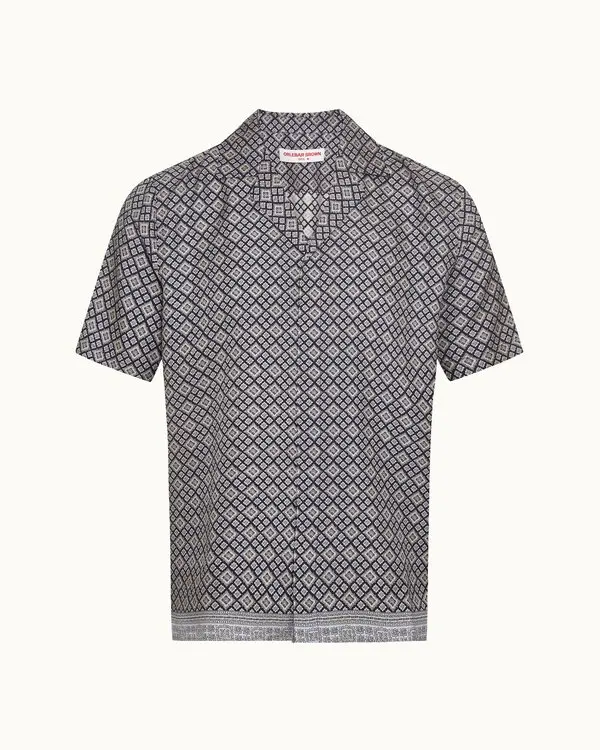 Orlebar Brown Relaxed Fit Capri Collar Pailey Eaon Print Ilk Hirt In Night Iri - Blue