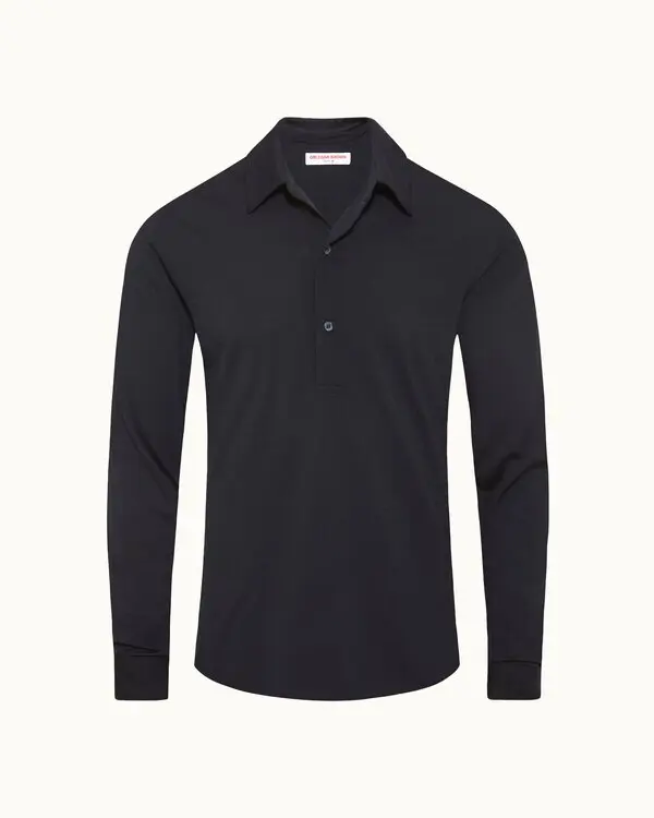 Orlebar Brown Taiored Fit Ong-seeve Merino Poo Shirt In Night Iris - Blue