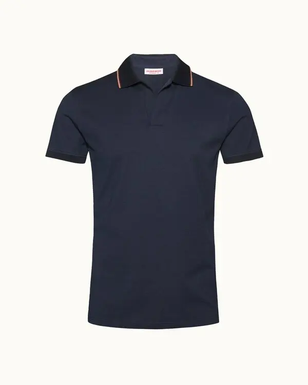 Orlebar Brown Tailored Fit Stripe Tipping Collar Polo Shirt In Night Iris - Blue