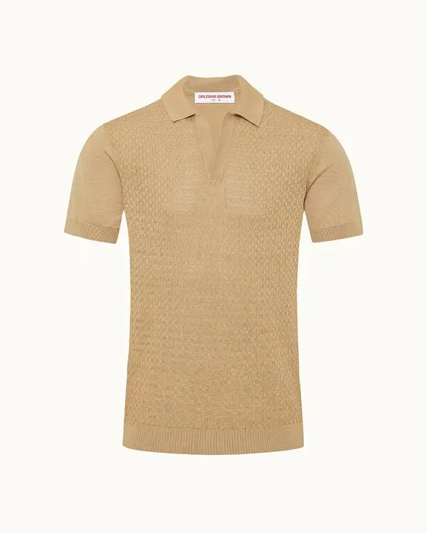 Orlebar Brown Tailored Fit Tile Silk-cotton Polo Shirt - Biscuit
