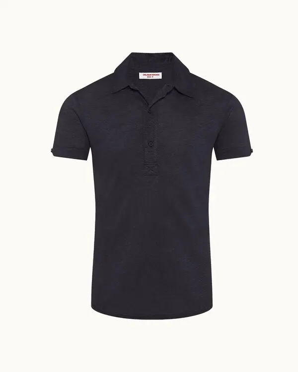 Orlebar Brown Navy Tailored Fit Linen Polo Shirt