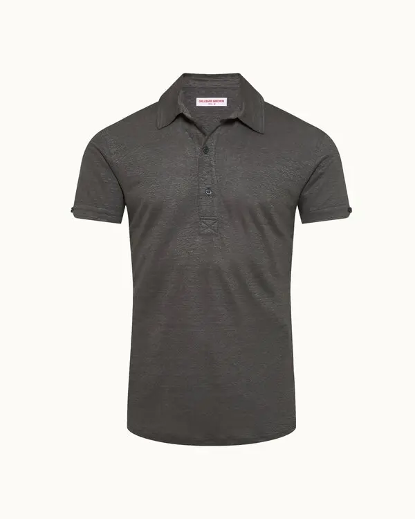 Orlebar Brown Tailored Fit Linen Polo Shirt - Volcano Ash Grey