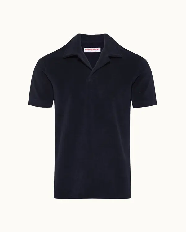 Orlebar Brown Relaxed Fit Cotton Towelling Reort Polo Hirt In Night Iri - Blue
