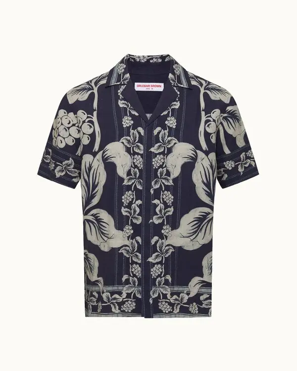 Orlebar Brown Relaxed Fit Hort Leeve Reort Hirt In Night Iri - Blue