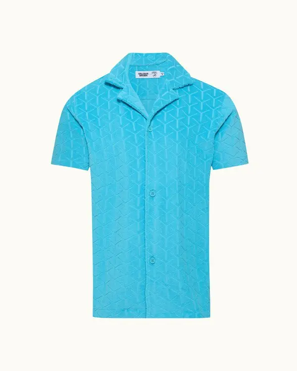 Orlebar Brown Automobii Amborghini Jaquard Reaxed Fit Capri Coar Cotton Shirt - Synth Blue