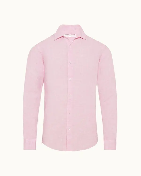 Orlebar Brown Pale /white Classic Collar Tailored Fit Linen Shirt - Pink
