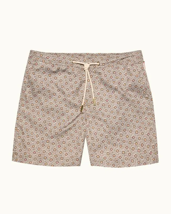 Orlebar Brown Mid-length Drawcord Swim Shorts With Exclusive Pettola Print - Biscuit