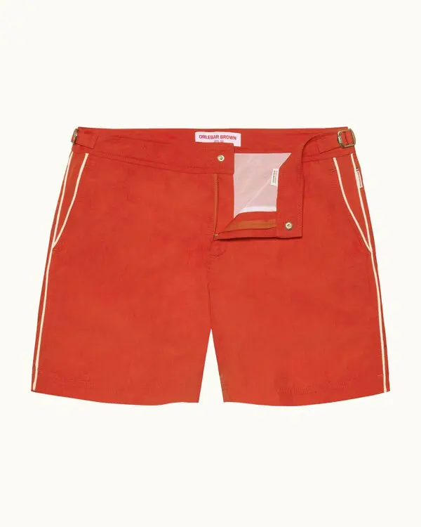 Orlebar Brown Mid-length Swim Shorts With Contrast Piping - Red