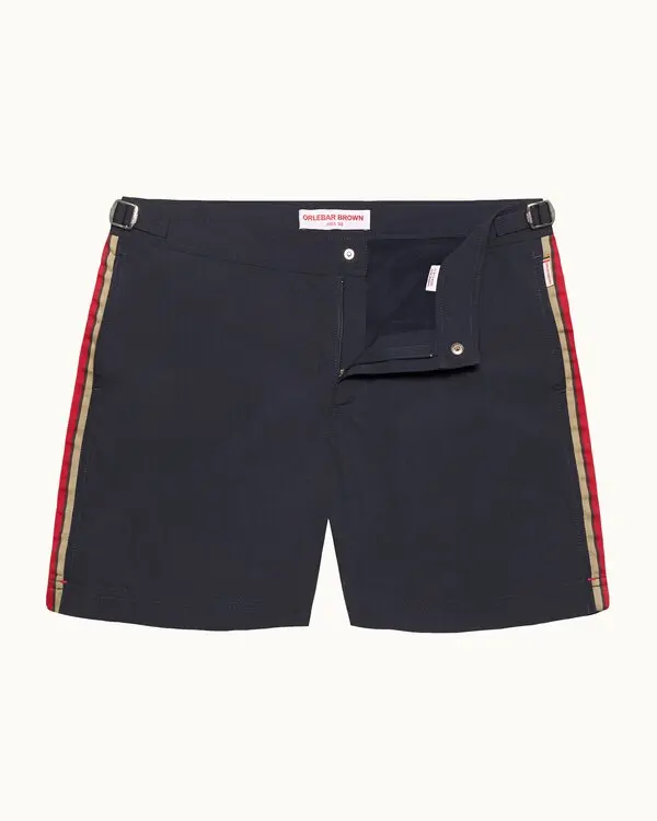 Orlebar Brown Mid-length Swim Shorts With Contrast Side Stripe - Blue