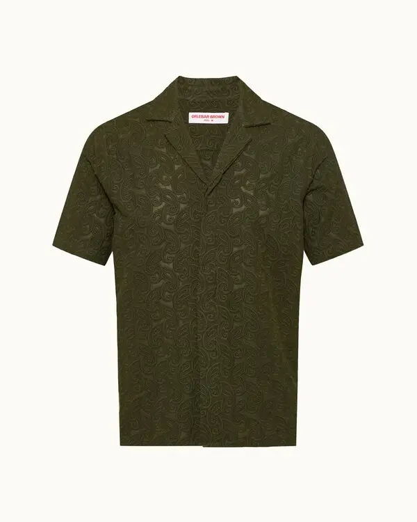 Orlebar Brown Broderie Anglaise Relaxed Fit Capri Collar Shirt - Bayleaf Green