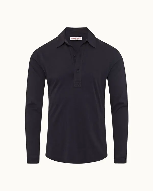 Orlebar Brown Tailored Fit Long-sleeve Modal-cashmere Polo Shirt In Night Iris - Blue
