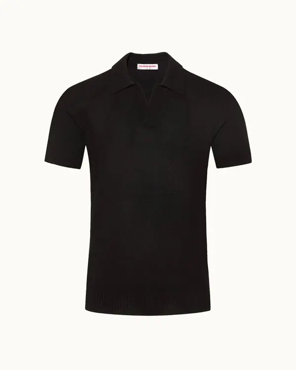 Orlebar Brown Tailored Fit Mercerised Cotton Pique Polo Shirt - Black