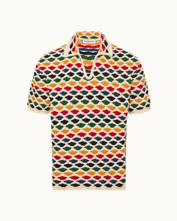 Orlebar Brown Classic Fit Organic Cotton Crochet Polo Shirt In Multi - Multicoloured