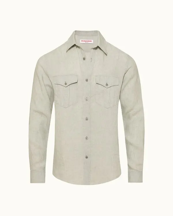 Orlebar Brown Tailored Fit Linen Shirt With Chest Pockets In Cliff - Grey