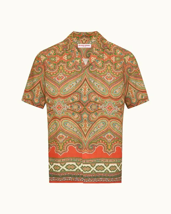Orlebar Brown Relaxed Fit, Linen, Capri Collar Shirt In Vermillion - Red