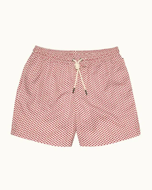 Orlebar Brown Mid-length Relaxed Fit Drawcord Swim Shorts With Modula Print In Vermillion - Red