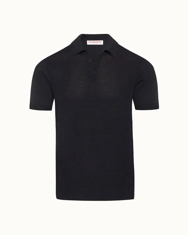 Orlebar Brown Tailored Fit Tie Stitch Knit Polo Shirt In Night Iris - Blue