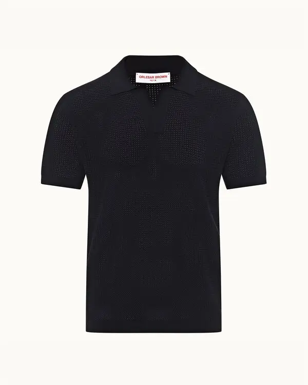 Orlebar Brown Tailored Fit Open Mesh Stitch Polo Shirt In Night Iris - Blue