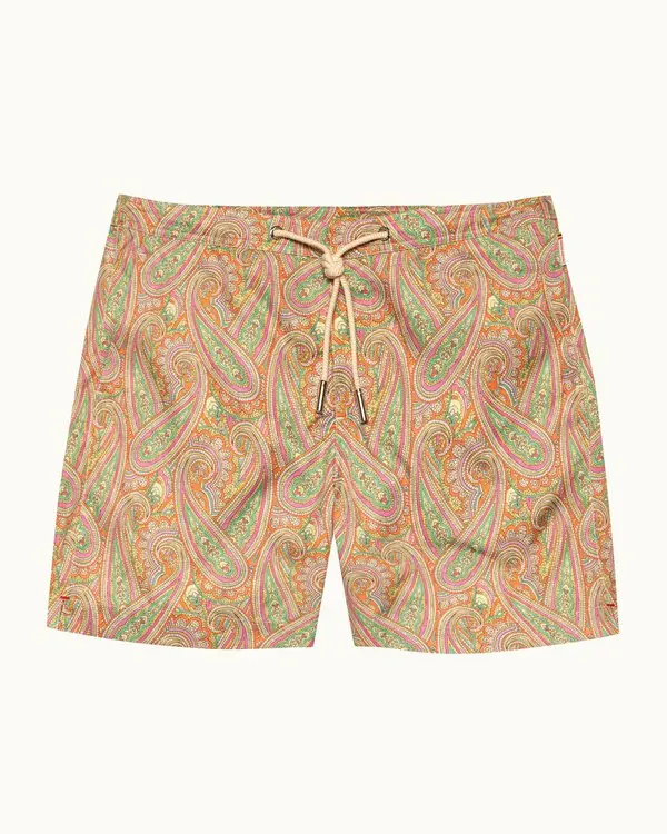 Orlebar Brown Mid-length Classic Fit Drawcord Swim Shorts With Carnival Paisley Print - Multi/pink