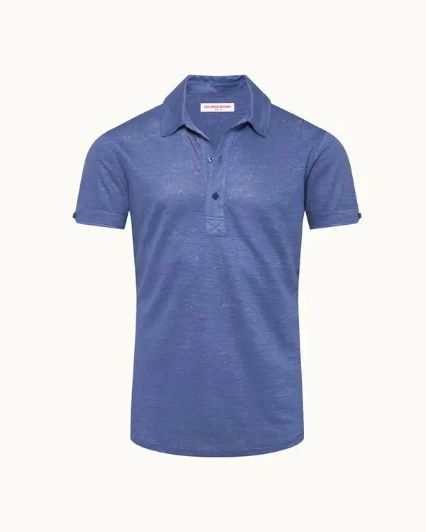 Orlebar Brown Tailored Fit Linen Polo Shirt - Nightfall Blue