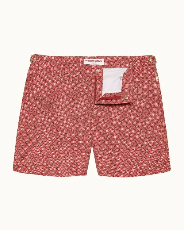 Orlebar Brown Bulldog Mid-length Swim Shorts With Portico Print - Red