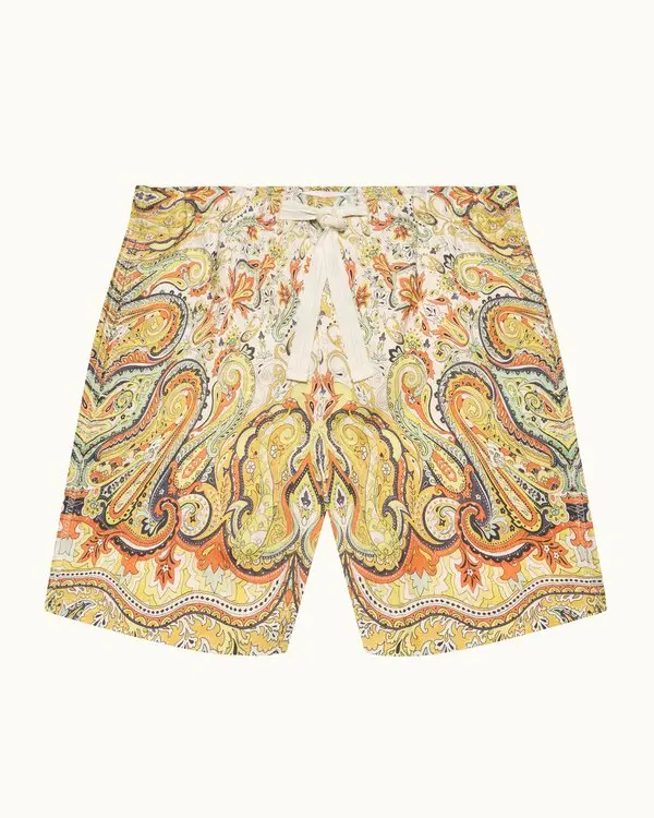 Orlebar Brown Relaxed Fit Linen Shorts With Fairground Print In Multi/ Vermillion - Multi/vermillion