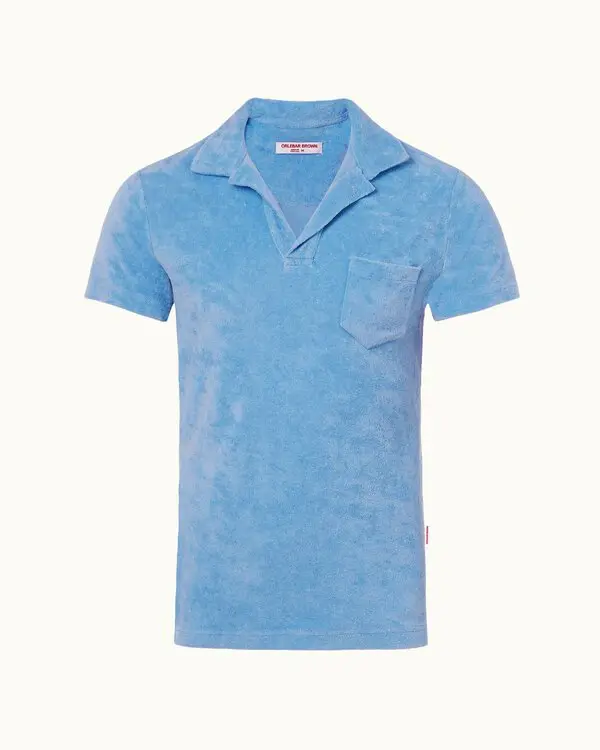 Orlebar Brown Riviera Blue Towelling Polo Shirt