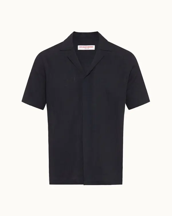 Orlebar Brown Relaxed Fit Capri Collar Italian Linen Shirt In Night Iris - Blue