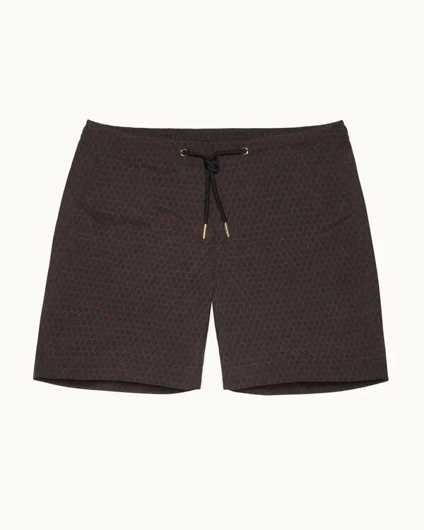 Orlebar Brown X Automobili Lamborghini Hexagon Print Swim Shorts - Black/summer Red